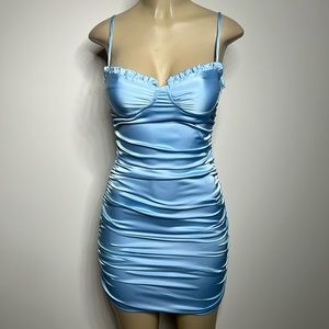 Cider | Dresses | Cider Medium Baby Blue Ruched Satin Dress | Poshmark